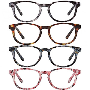 Przene 4 Pack Reading Glasses with Spring Hinge Blue Light Blocking Glasses for Women Men Oval Frame