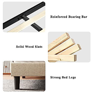 iPormis King Size Bed Frame with Geometric Wingback, Upholstered Platform Bed Frame with Headboard, Solid Wood Slats, 8" Storage Space, No Box Spring Needed, Easy Assembly, Beige