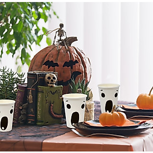 Gift Boutique 50 Halloween Ghost Disposable 9 oz. White Ghosts Face Paper Party Cup Holiday Spooky Trick or Treat Design for Beverage Drinks Drinking Cup Dinner Haunted House Supply Dinnerware Decors