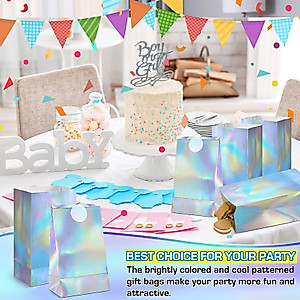 30 Pcs Iridescent Paper Gift Bag with Stickers Reusable Party Supplies Glitter Foil Holographic Paper Bag Candy Goodie Bag Gift Bags for Baby Shower Wedding Birthday Party Favors, 8.3 x 5 x 3 Inch