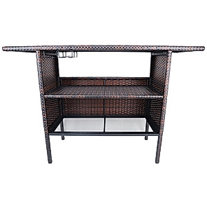 BalanceFrom Outdoor Patio Wicker Bar Counter Table Backyard Furniture with Shelves and Rails