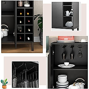 LUMISOL Kitchen Sideboard Buffet for Storage with Door and Wine Cabinet Wood Sideboard Bar Cabinet for Living Room Dining Room Buffet Server Cupboard Wine Cabinet with Storage