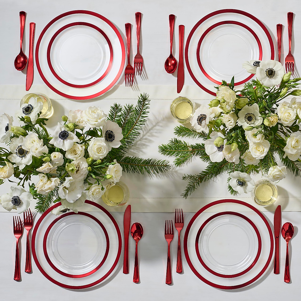 By Madee HEAVYWEIGHT 100 Pc Clear and Red Party Plates | Includes 50 Dinner & 50 Dessert Plates (50 Guests)