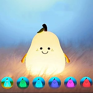 Xugenxes Children's Night Light,Cute Silicone Pear Nursery Lamp for Baby,7Color Changing Pear Baby Light,Senior Smile Decompressible Fruit Shaped Night Lights Dimmable Night Light,Gifts for Kids