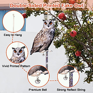kungfu Mall Owl to Keep Birds Away, 3 Pack Bird Scare Owl Fake Owl, Reflective Hanging Bird Decoration, Effective Bird Control Device to Keep Birds Pigeon Woodpecker Away from Patio Garden