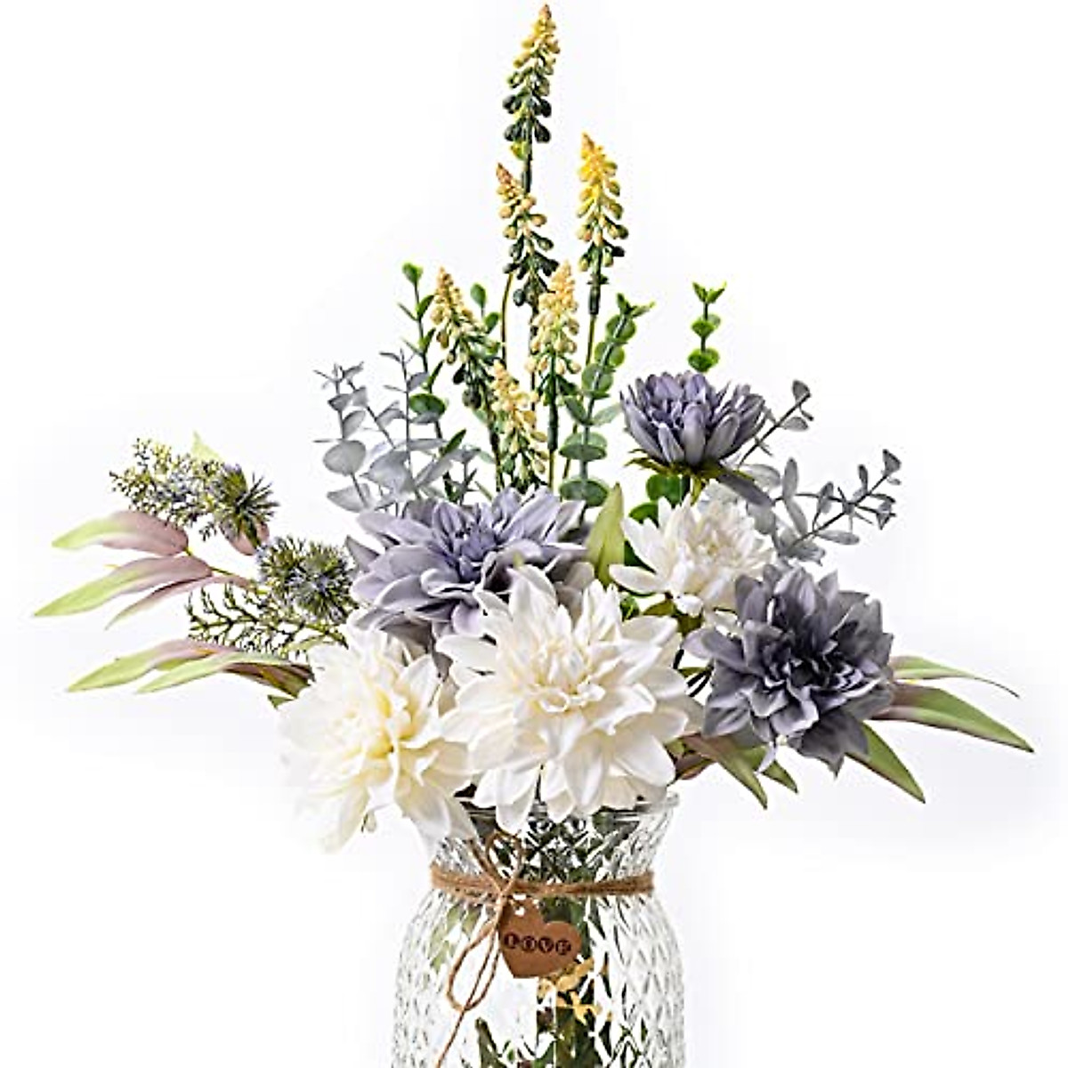 GDSSG Fake Artificial Flowers Arrangements Centerpiece Table Decorations Like Real Silk Flowers Bouquets Wedding Centerpieces for Table Faux White Blue Dahlia Home Kitchen Garden Party Decor