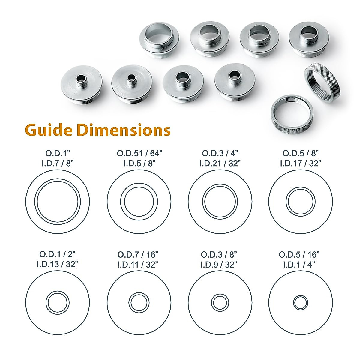 POWERTEC Dia 6-1/2" Router Base Plate & 10Pcs 5/16 to 1" Short Shank Router Template Bushing Guide Sets & Centering Pin. Fits Porter Cable, Craftsman, DeWalt, Bosch, Milwaukee Router Sub Bases (71778)
