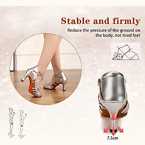 VCIXXVCE Women's Latin Dance Shoes Silver PU Open Toe 3 inch Heel Ballroom Salsa Dance Practice Shoes Suede Sole,8 B(M) US
