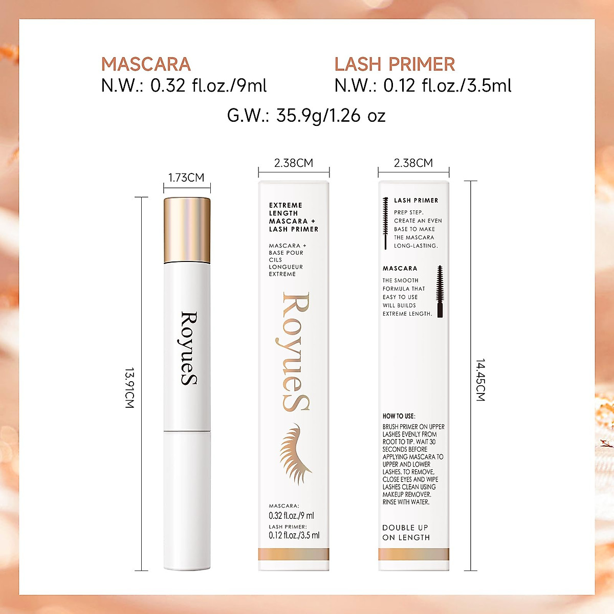 Easilydays Black Mascara for Eyelashes Waterproof, Double-ended 2-in-1 Lash Primer & Mascara Duo, Primer Styling Cream, Long-Lasting Smudge-Proof Mascara Black Slender, Dense Thick Curling for Eye Makeup, No Clumping