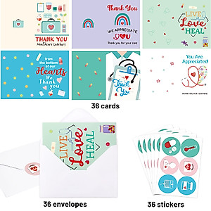 Thank You Nurse Cards 36 Pack Medical Appreciation Cards Healthcare Workers Nurses Week Cards Thank You Doctor Cards with Envelopes and Stickers