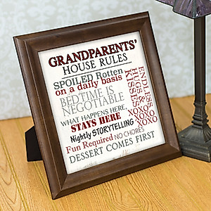Cottage Garden Grandparents' House Rules 12 x 12 Woodgrain Framed Wall Art Plaque