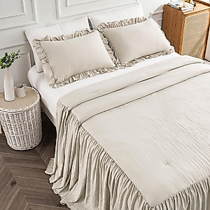 Bonlino Home Bedding Bedspread Set Quilt - Farmhouse Bedspread Summer Coverlet Bed Spreads, Lightweight Quilt Chic Vintage Bedding Ruffle Skirt Bedroom Rustic with 2 Pillow Shams (King, Wheat)