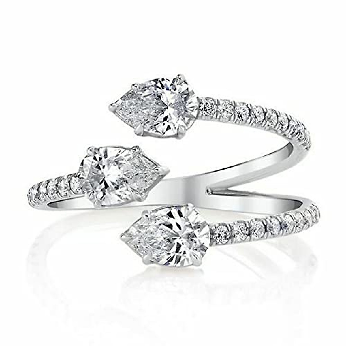 GLOW SPECTRA JEWELS 1.33 Cttw Pear Shape White Cubic Zirconia Prong Setting Wedding Engagement Bypass Ring In 14K White Gold Plated 925 Sterling Silver Ring Size - 7