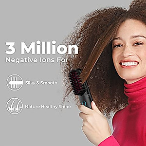 TYMO Porta Cordless Hair Straightener Brush | Mini Portable Straightening Brush for Travel | Negative Ion Hair Straightener Styling Comb | USB Rechargeable Feature | Safety Anti-Scald Design