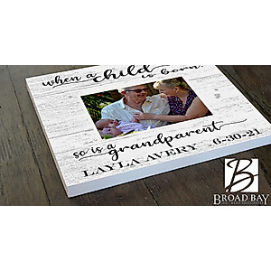 Grandparent Baby Photo Frame Alternative - Personalized When A Child Is Born So Is A Grandparent - Upload Picture or Photo - with Customized Name and Birthday - Solid Wood