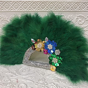 Msbfea African Wedding Party Feather Fan Big Size African White Feather Wedding with Shiny Sequins Flower Feather Fan Color 322