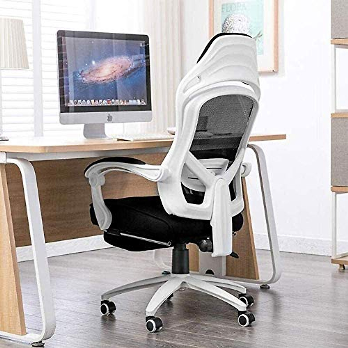 ADUH Fabric Mesh Office Chair Executive Swivel Computer Desk Chair with Large Seat Adjustable Armrests (Color : D)