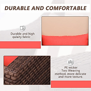 fuhan 5 PCS Outdoor Lounge Chair Chat Conversation Set - All-Weather PE Wicker Cushioned Patio Chairs Set of 2 with OttomansPillows & Double-Layer End Table, Brown, 74 x 67 x 76 cm