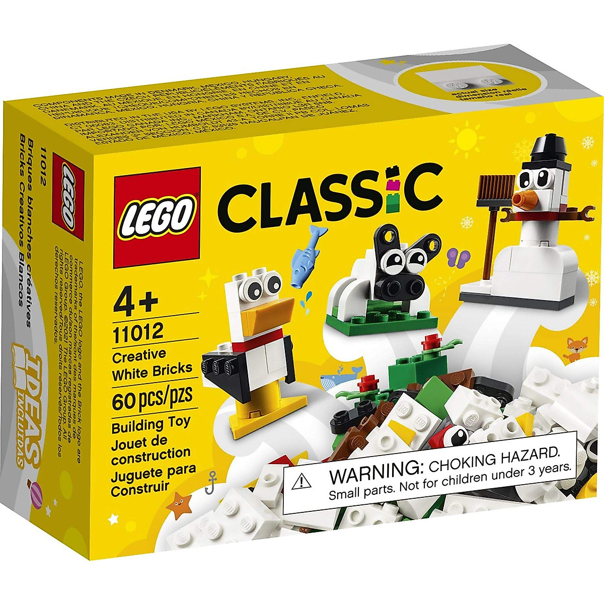 LEGO Classic Creative White Bricks 11012 Building Kit; Toy Building Set for Creative Play with 3 Build Ideas, Including a Snowman, Sheep and Seagull; Great for Kids Aged 4 and Up, New 2021 (60 Pieces)