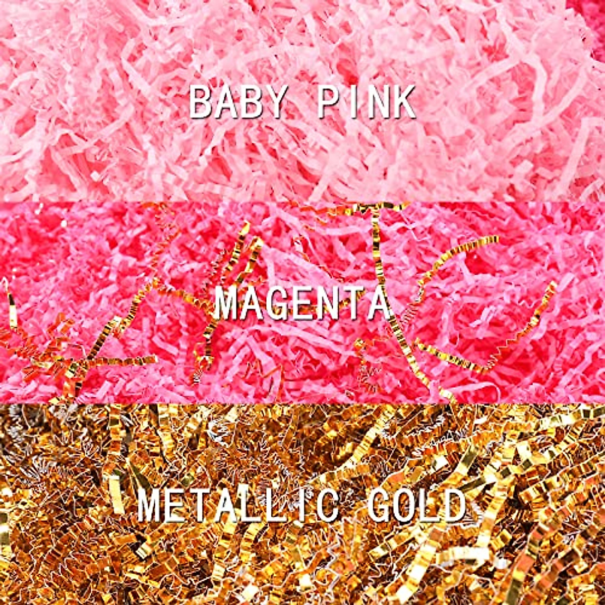 Yaegoo 1 LB Crinkle Cut Paper Shred Filler, Pink and Gold Kraft Shredded Paper for Gift Wrapping & Basket Filling