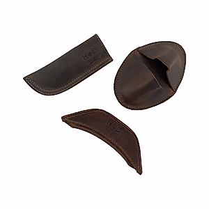 Hide & Drink, Rustic Leather Hot Handle Holders (Set of 3) Panhandle, Side Kick, Assist Grip for Cast Iron Skillets & Pans, Double Layered, Handmade Includes 101 Year Warranty :: Bourbon Brown