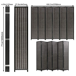 6 Panel 72 Inch Room Divider Bamboo Folding Privacy Wall Divider Wood Screen for Home Bedroom Living Room, Black