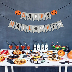 Pre-Strung Happy Halloween Banner - NO DIY - Black Glitter Halloween Banner - Pre-Strung Garland on 8 ft Strand - Pumpkin Jack O'Lantern Halloween Party Decorations & Decor. Did we mention no DIY?