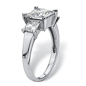 PalmBeach Platinum-plated Sterling Silver Princess Cut Cubic Zirconia 3-Stone Bridal Ring Sizes 6-10 Size 7