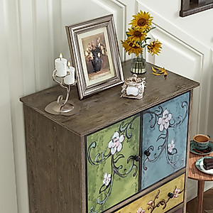 FINETONES Wood Dresser Chest of Drawers, Tall Dresser Boho Dresser with Drawers and Doors, 16.1D x 23.6W 42.3H Inch Wood Dresser Accent Dresser for Home Office