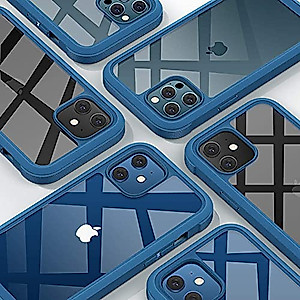 Diaclara Designed for iPhone 12/12 Pro Case, Full Body Rugged Case with Built-in Touch Sensitive Anti-Scratch Screen Protector, Soft TPU Bumper Case for iPhone 12/12 Pro 6.1" (Blue and Clear)
