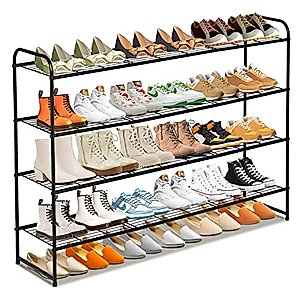 SLEEPING LAMB 4 Tier Long Shoe Organizer for Closet, Metal Shoe Rack Wide Shoe Storage Organizer 30-Pairs Shoe Shelf for Bedroom, Floor, Entryway (Black)