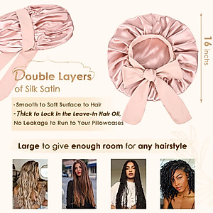 YANIBEST Satin Bonnet Silk Bonnet for Sleeping Double Layer Satin Lined Hair Bonnet with Tie Band for Women Curly Hair Blush Pink