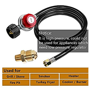5 feet 0-20 PSI Adjustable High Pressure Propane Regulator with Hose, LP Gas Grill Regulator Hose with 1/8 MNPT Pipe Fitting for QCC1 Tank,Fits for Grill,Burner,Turkey Fryer,Cooker,Firepit and More
