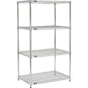 Nexel Adjustable Wire Shelving Unit, 4 Tier, Commercial Dry Storage Rack, 36"x 60" x 74", Chrome