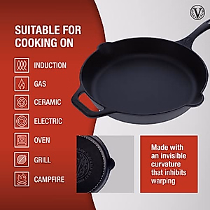 Victoria Cast-Iron Skillet, Pre-Seasoned Cast-Iron Frying Pan with Long Handle, Made in Colombia, 12 Inch