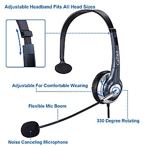 Callez Corded RJ9 Telephone Headset Mono with Noise Canceling Mic Compatible with ShoreTel 230 420 480 Polycom VVX310 VVX311 VVX410 VVX411 Avaya 1408 1416 5410 NEC Nortel Office Landline Deskphones