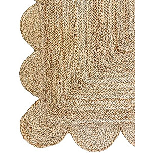 KLAVATE Scalloped Multi Border Decor Braided Jute Collection Classic Quality Made Natural Hand Woven Area Rug (4x6, Natural)