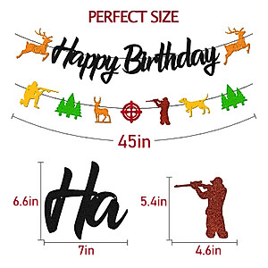 Ohiviaaa Deer Hunting Banner Gone Hunting Hunter Camping Themed for Kids Boy Girl Men Happy Birthday Party Supplies Black Glitter Decorations