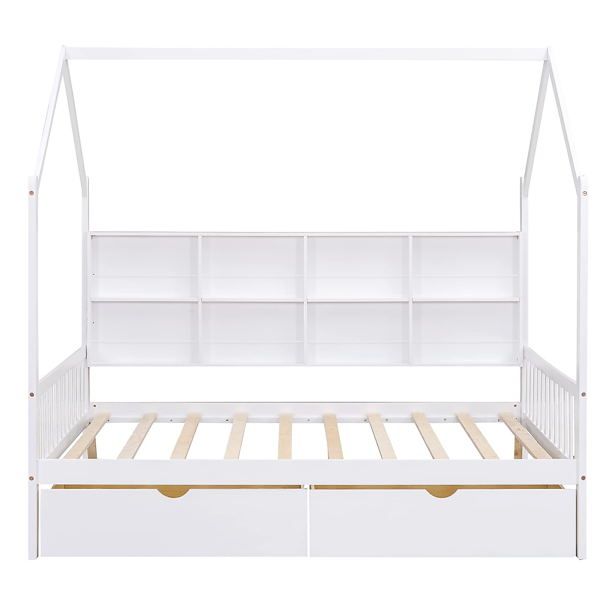 Harper & Bright Designs Full Size House Bed with Drawers, Wood Full House Bed Frame with Shelf Compartment, Full Storage Bed for Kids with Roof for Girls, Boys,No Box Spring Needed, White