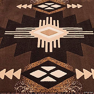 Allstar 5x7 Black and Mocha Navajo Machine Carved Effect Rectangular Accent Rug with Ivory and Espresso Geometric Design (5' 2" x7' 1")