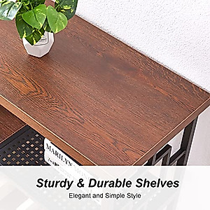 HOMISSUE 3-Tier Console Sofa Table, Industrial Vintage 55-inch Long Entryway Table with Open Storage Shelf for Living Room, Hallway, Retro Brown