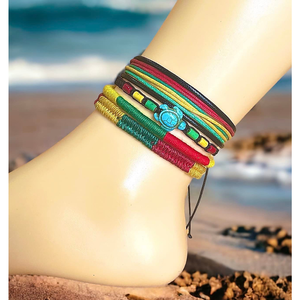LAVIP Leather Rasta plaided Hippie Braid Bracelet Wax Cord Hemp Handmade Reggae Jamaican Hawaiien Style Adjustable