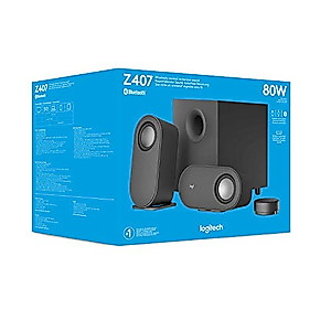Logitech Z407 Bluetooth Computer Speakers with Subwoofer and Wireless Control, Immersive Sound, Premium Audio with Multiple Inputs, USB Speakers