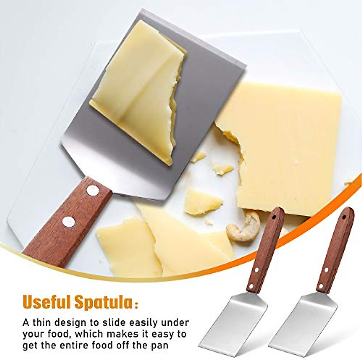 2 Pieces Small Brownie Cookie Spatula Metal Stainless Steel Spatula with Wooden Handle Heavy Duty Spatula for Kitchen Cooking Chef Baking Scraper Turner, 2.5 x 8.2 Inch1