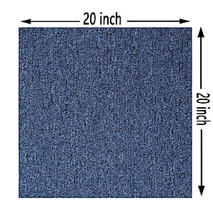 tonchean 20" X 20" Carpet Tiles Peel and Stick, Non Slip Carpet Squares with Soft Padding, Self Adhesive Floor Tiles Reusable Easy DIY Install for Living Room Bedroom Indoor Outdoor (Blue, 20 Tiles)