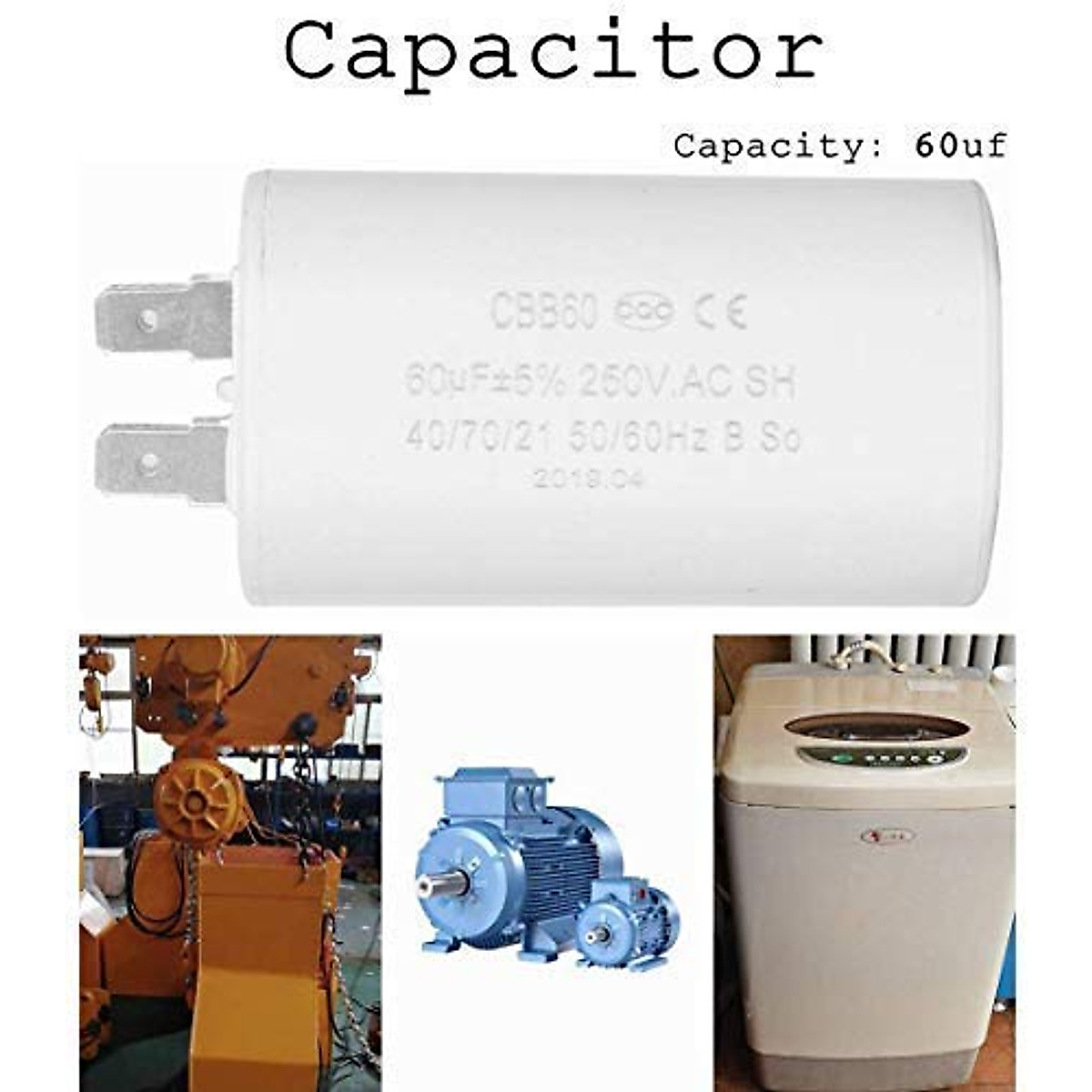 60uF CBB60 Capacitor, CBB60 Run Capacitor for Start-up of AC Motors with Frequency of 50Hz/60Hz,for Washer Air Conditioners Compressors Pump and Motors.
