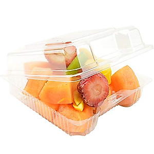 GJTr clear plastic square hinged food container bakery take-out to go boxes take out sandwich, salad, small deli and cake containers with lids for favors 6.09 in x 5.9 in x 2.49 in (25)