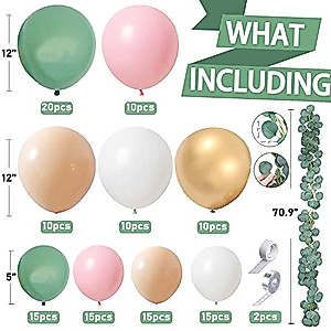 124PCS Sage Olive Green Blush Pink Peach Balloons Balloon Garland Arch Kit, Artificial Vines Eucalyptus Garland, We Can Bearly Wait Boho Gender Reveal Baby Shower Birthday Party Decorations for Girls