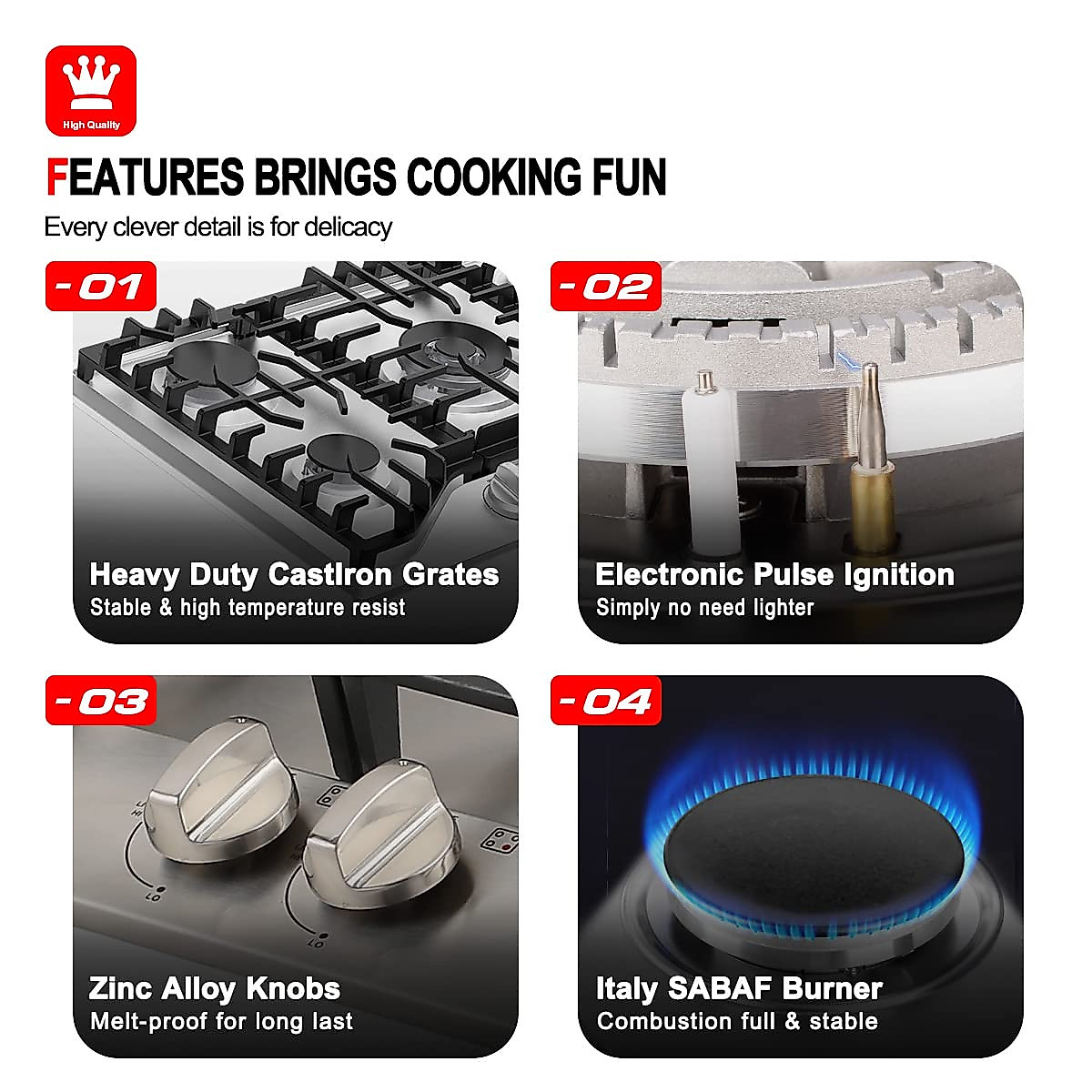 Gas Cooktop 30 Inch, GASLAND Chef 30'' Gas Stovetop, 5 Burners Gas Countertop, 41,300 BTU NG/LPG Convertible, 3.9 ft Cord Plug, 5 Italy Sabaf Sealed Burner, Auto Ignition, Thermocouple Protection