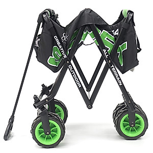 Creative Outdoor Push Pull Beach Hauler XXL, Collapsible and Portable Folding Wagon Cart, 200lbs Weight Capacity, Sport Series, Beach, Park, Garden Sports & Tailgate, (Green)